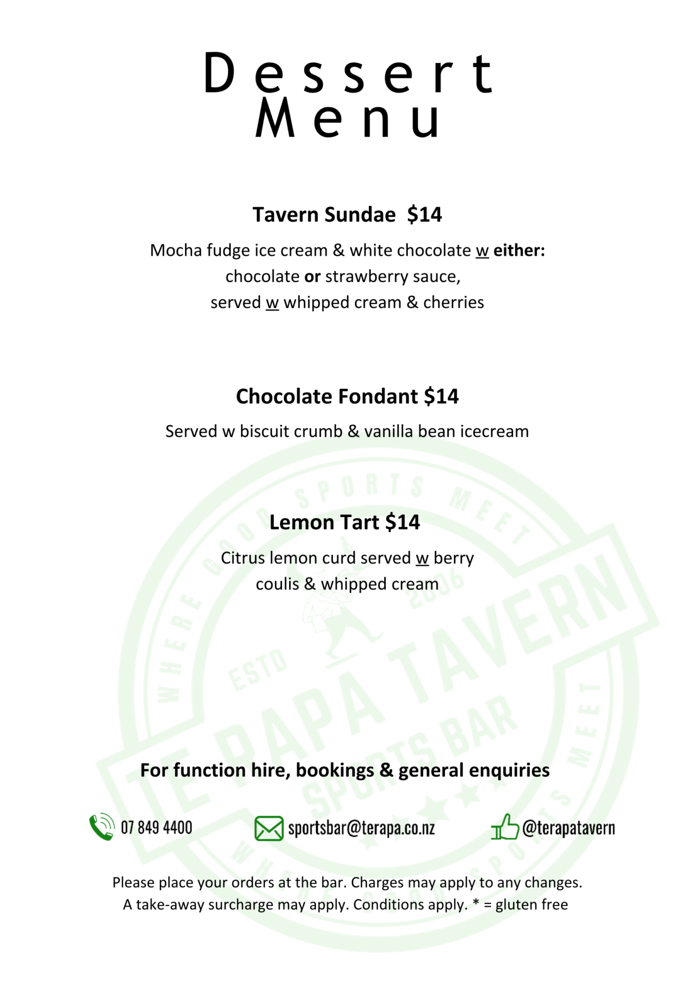All Menus – Te Rapa Tavern Sports Bar