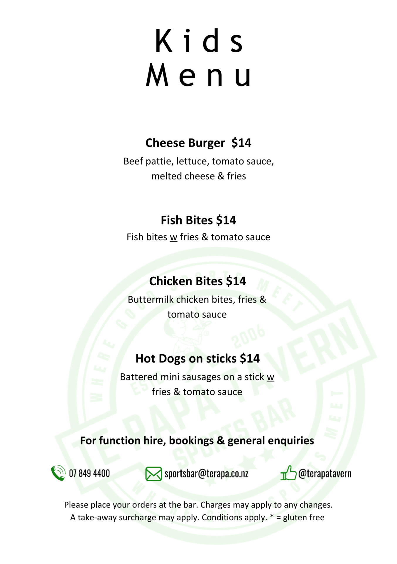 All Menus – Te Rapa Tavern Sports Bar