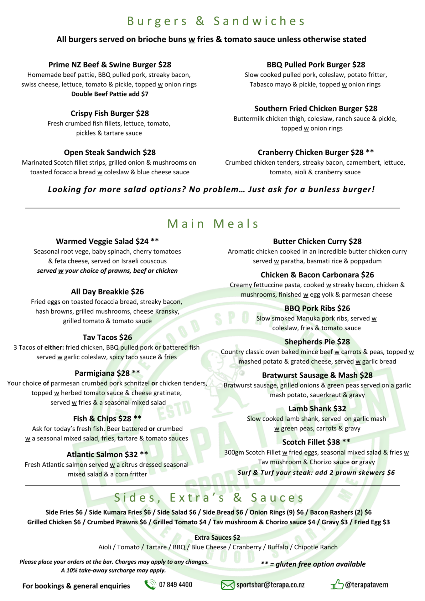 All Menus – Te Rapa Tavern Sports Bar